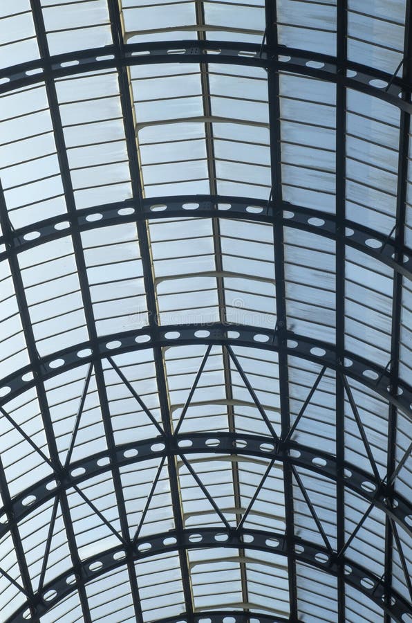 Interior View of Large, Arched Glass Roof Structure of Gallery Stock ...