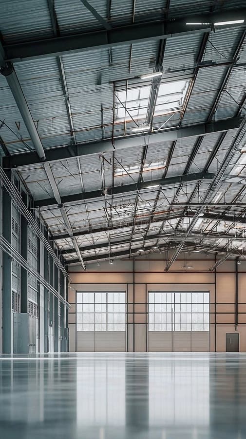 Interior View of a Large, Empty Warehouse with Exposed Beams and ...
