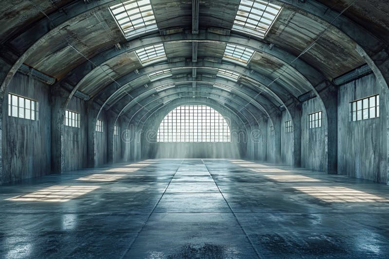 Interior View of Large Open Building with Arched Windows and Skylights ...