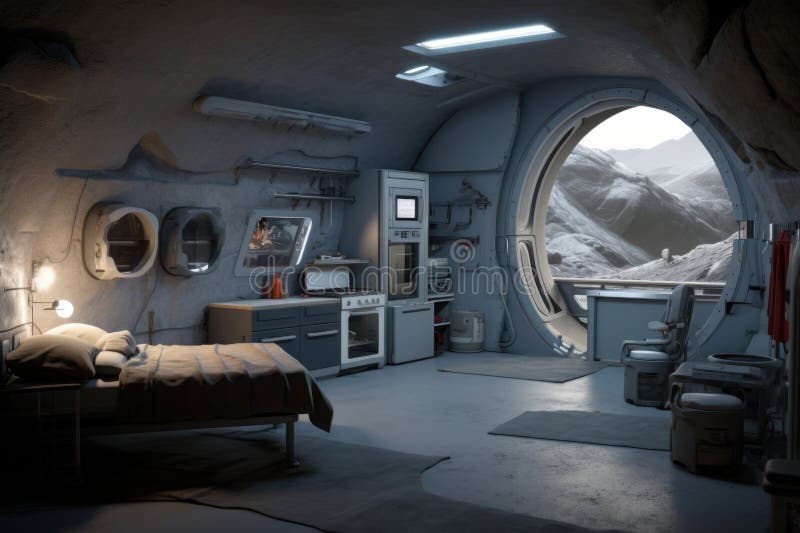 Interior View of a Lunar Base Living Quarters Stock Image - Image of ...