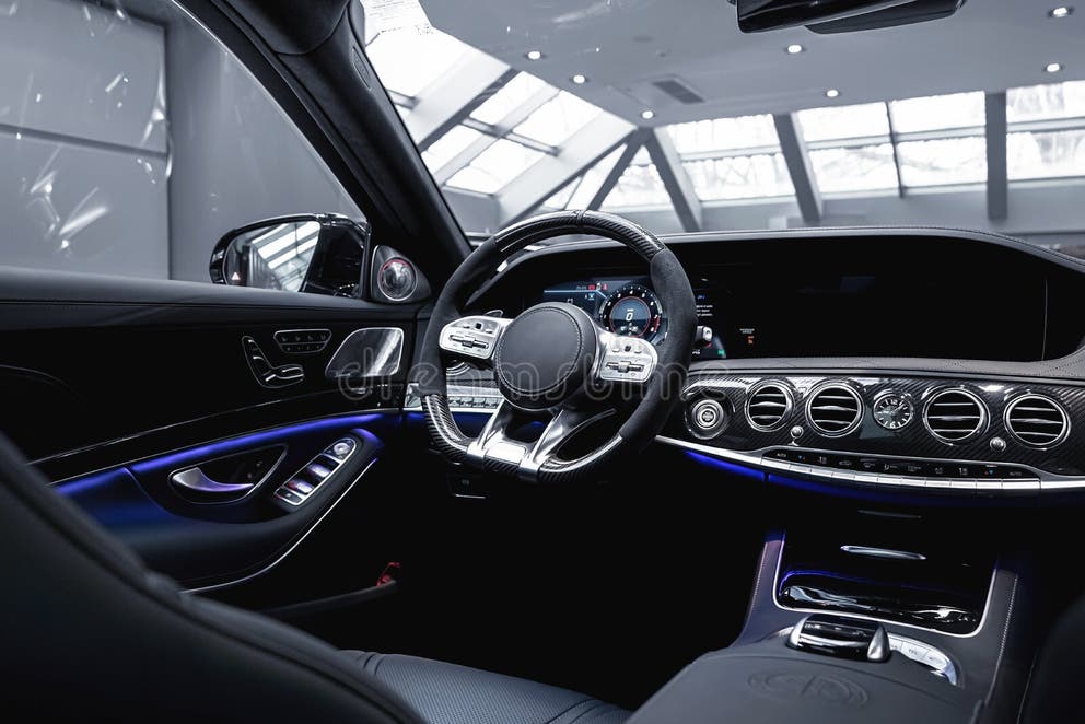Interior View of a Luxurious and Expensive Car. Leather Inserts and ...