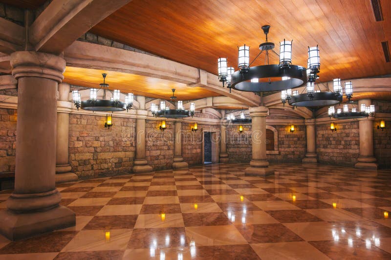 Interior View of the Main Hall of a Medieval European Castle with Columns Stock Photo - Image of ...