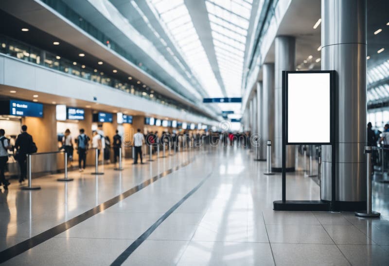 Interior View of a Modern Airport Terminal with Blurred People and ...