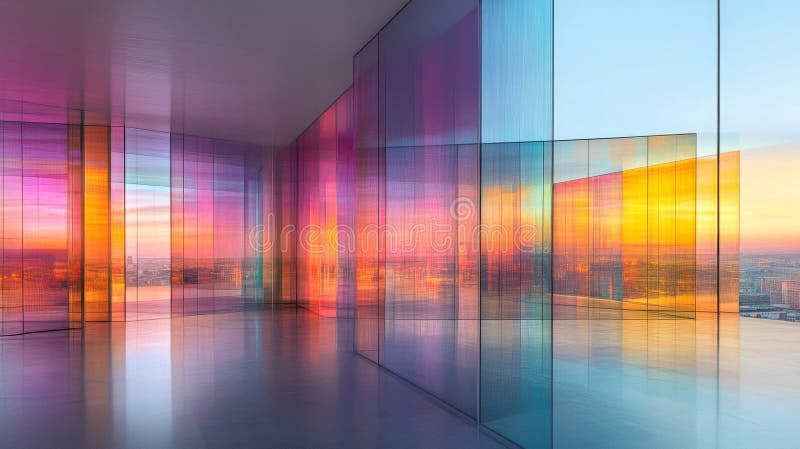 Interior View of Modern Building with Iridescent Glass Panels Stock ...