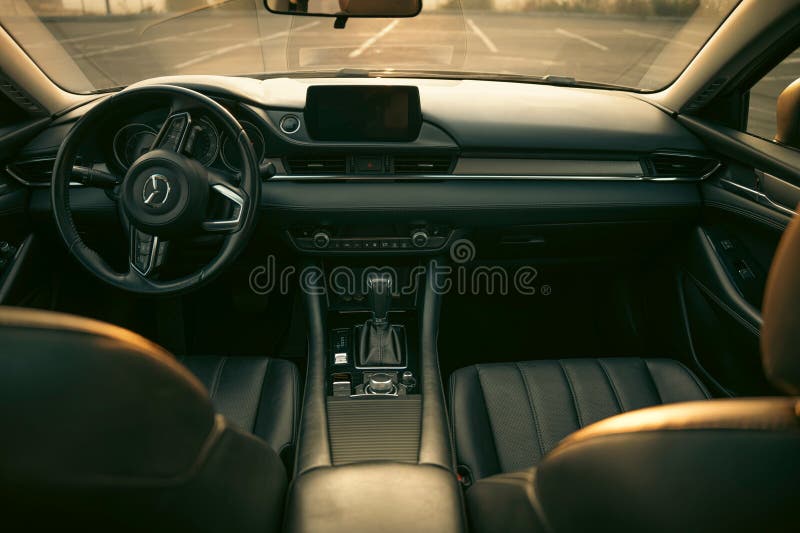 Modern Car Interior with Warm Lighting Editorial Stock Image - Image of ...