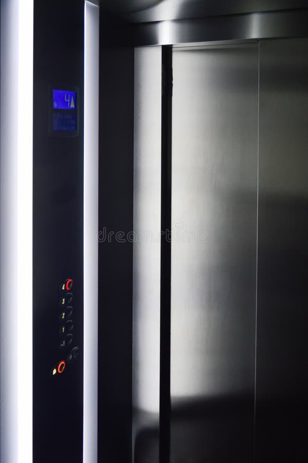 Interior View of a Modern Elevator with Metallic Walls Stock Photo ...