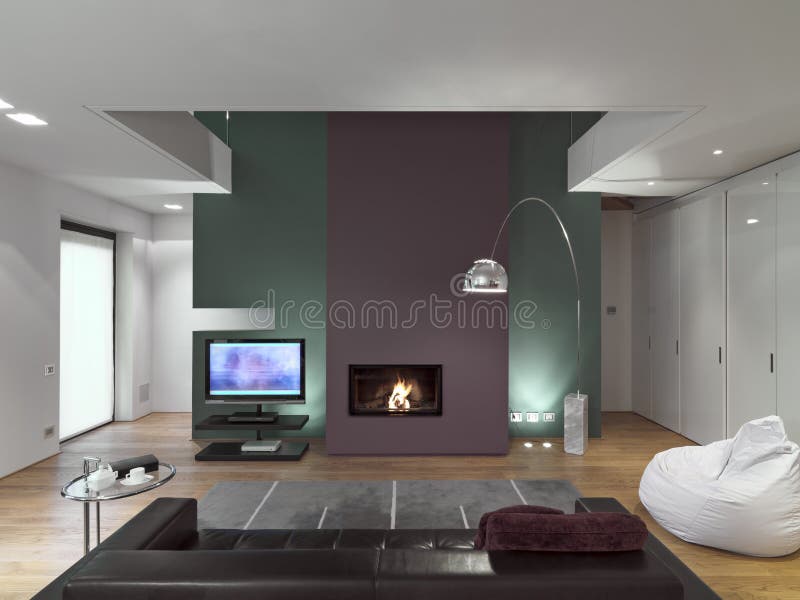 Interior View of a Modern Living Room Stock Image - Image of parquet ...