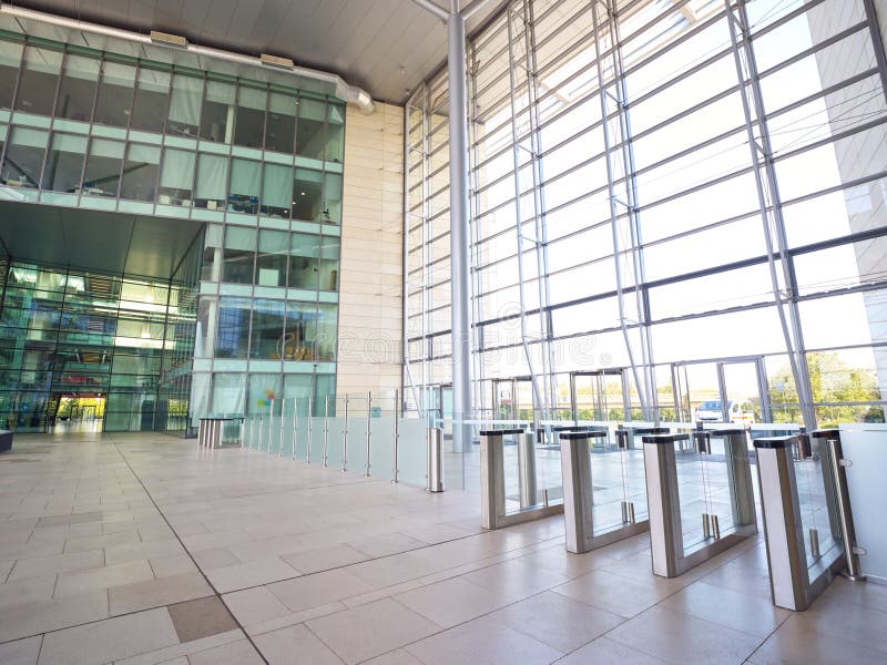 Interior View of Modern Office Lobby with Security Check Barriers ...