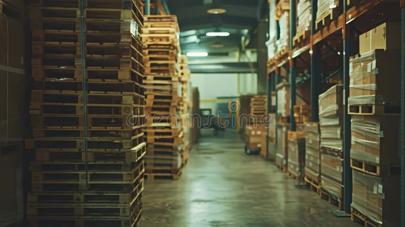 Industrial Warehouse Perspective with Pallets and Storage Aisles Stock ...