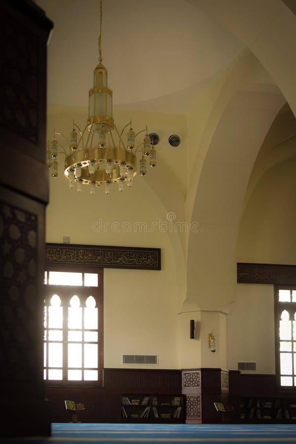 The Interior View of Mosque and Chandelier Lamp at Cairo Egypt Stock ...