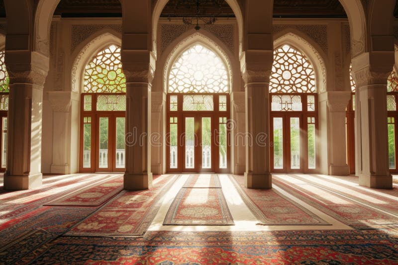 An Interior View of a Mosque Showcases the Ramadan-ready Space, Adorned ...