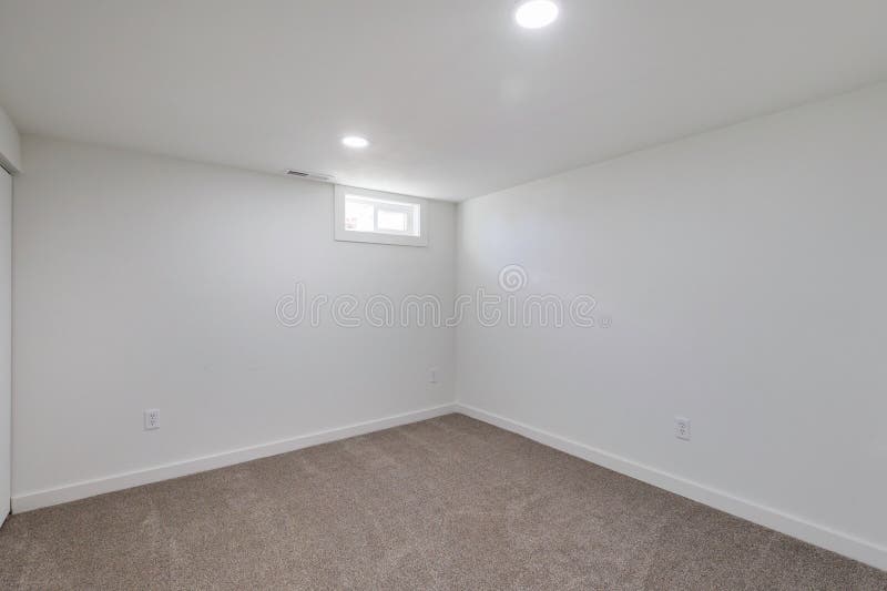 Interior View of a Renovated Empty Room, with Carpet Flooring and Small ...