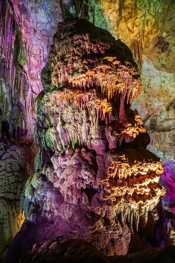 Interior View of Prometheus Cave with Lights Stock Image - Image of ...