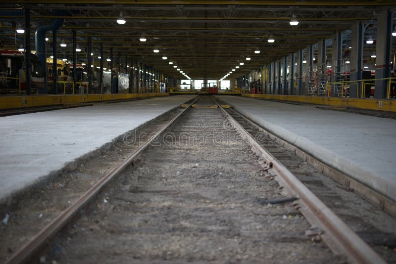 Interior View of Railway Tracks in Industrial Building Stock Image ...