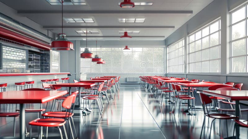 Interior View of a Red and White Modern Canteen Stock Illustration ...
