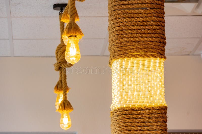 Interior View of a Restaurant with Bulb, Rope Decoration Stock Photo ...