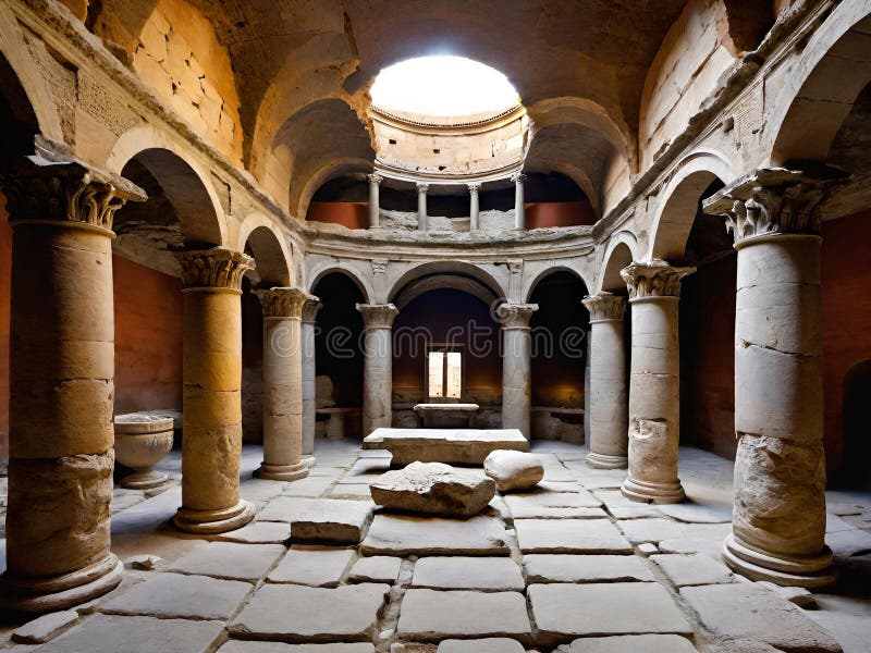 Interior View of the Roman Temple Stock Illustration - Illustration of ...