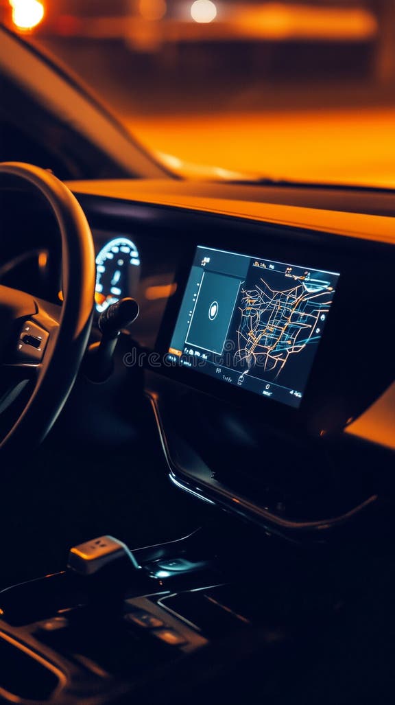 Interior View of a Self-driving Car Showing Advanced Navigation ...