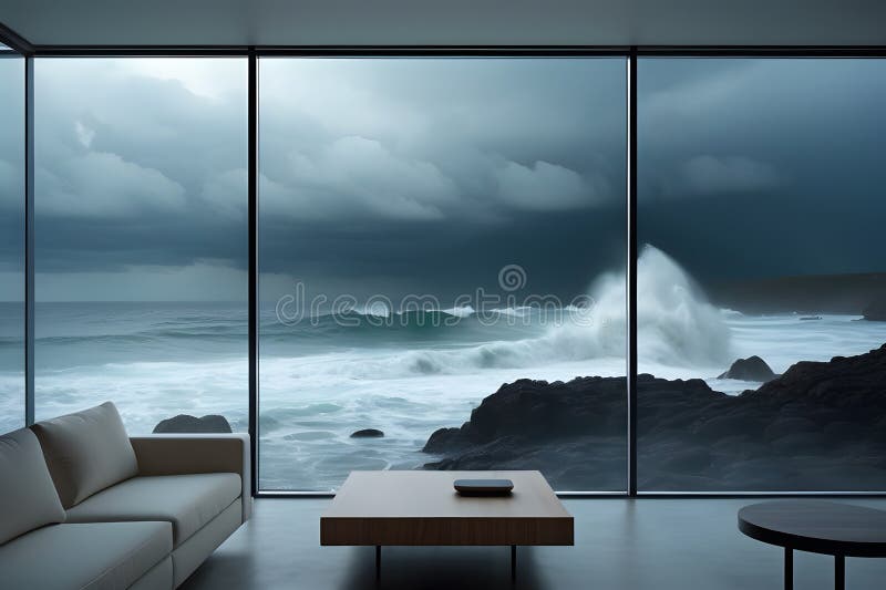 An Interior View of a Serene Home with a Large, Floor-to-ceiling ...