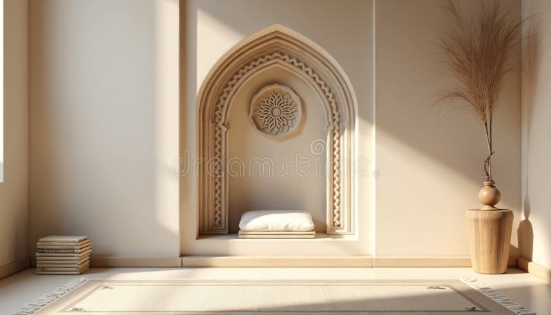 Interior View of Serene Musholla Prayer Room, Featuring Mihrab with ...