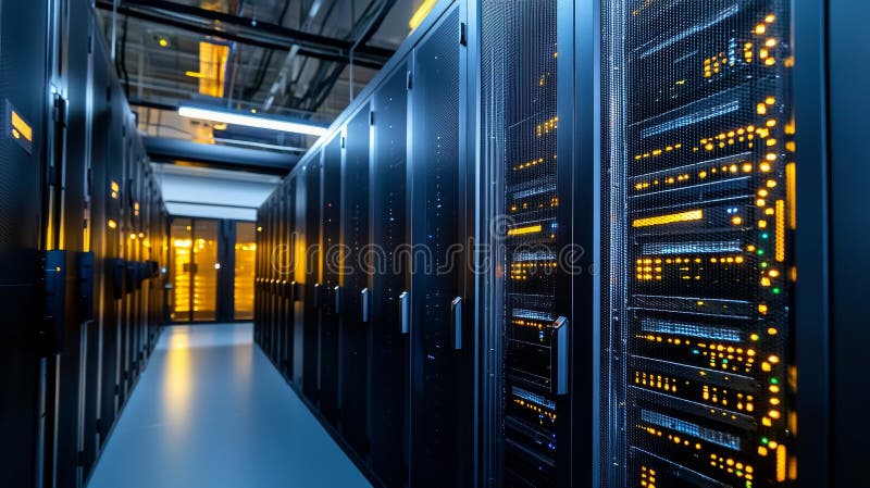 An Interior View of a Server Room in a Datacenter in Blue Light ...