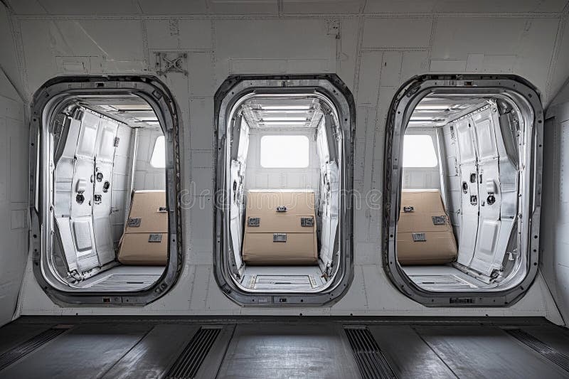 Interior View of a Spacecraft Module Featuring Three Observation ...
