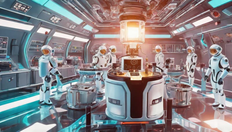Robots Operating in Spacecraft Interior Stock Photo - Image of ...
