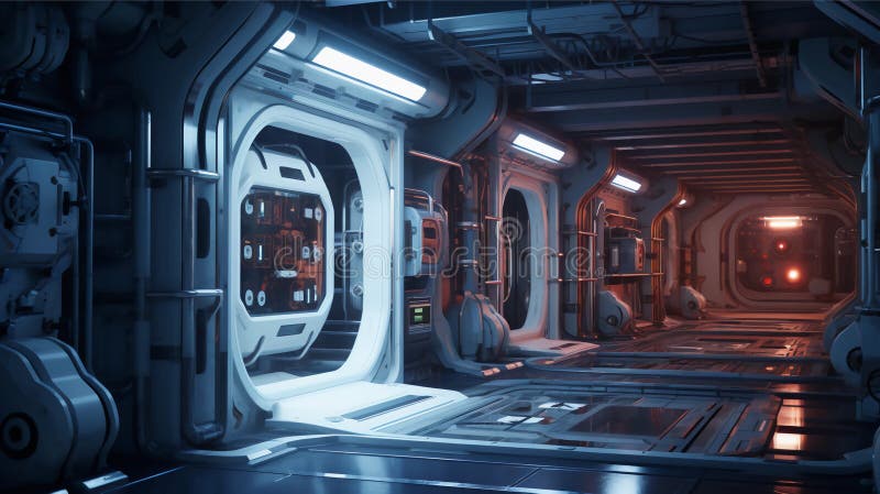 Interior View from Spaceship To Another Room with Windows, AI-generated ...