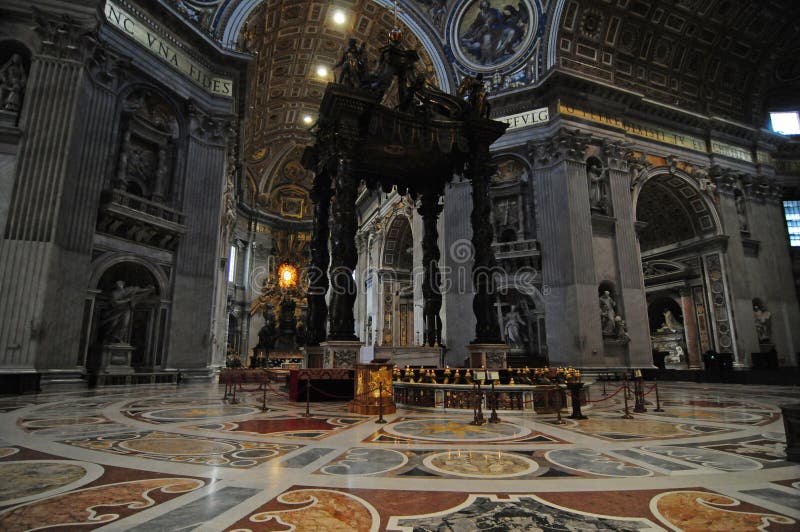 Interior View of the St. Peter S Cathedral with Its Main Altar in Rome ...