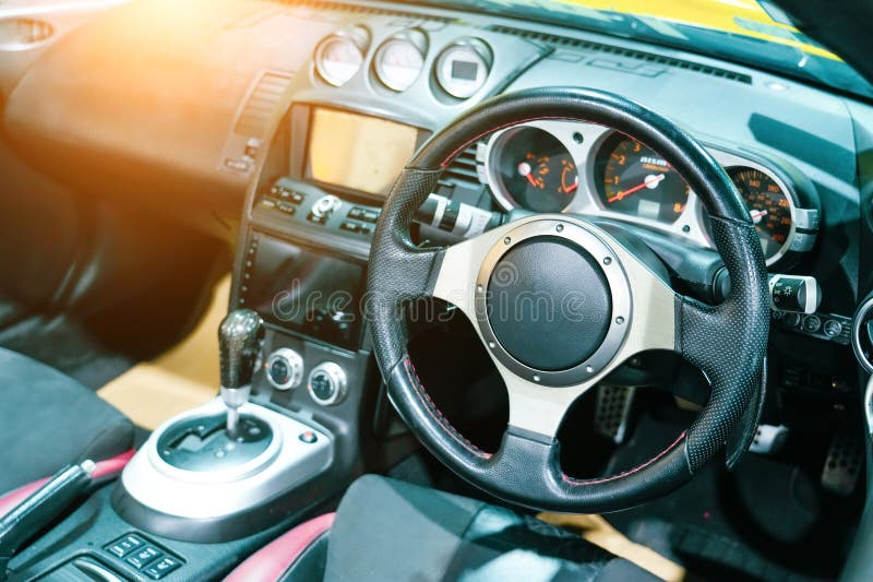 Interior and View of the Steering Wheel and Control Panel Stock Photo ...