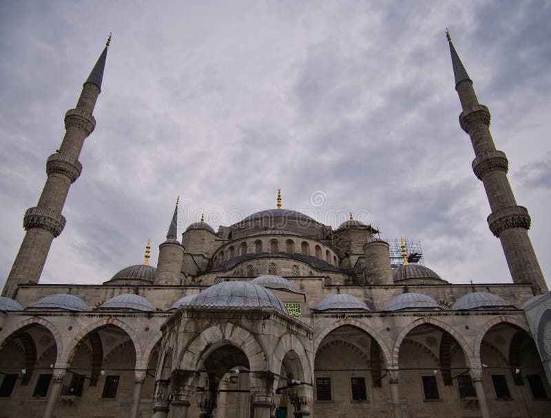 Courtyard of a Mosque with Dome and Minarets Stock Photo - Image of ...