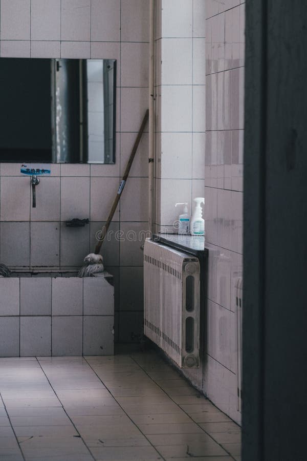 Interior View of Tiled Rest Room Inside Old School Stock Photo - Image ...