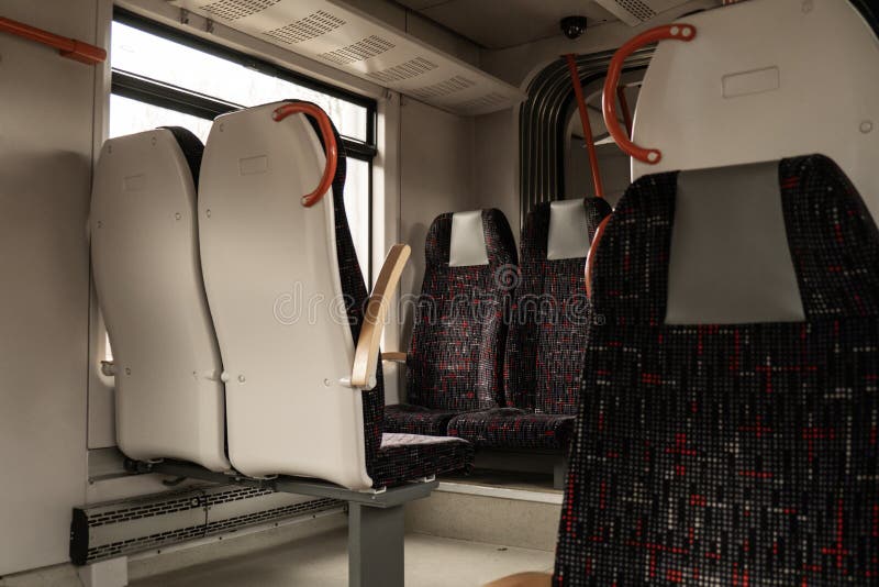 Interior View at Trains Empty Seats Window View on Railroad Track from ...