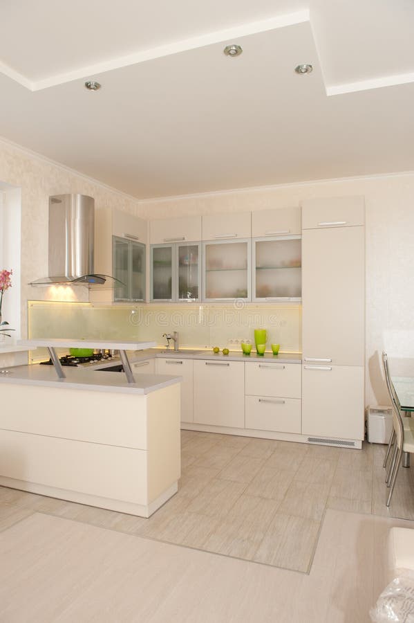 Modern Design White Kitchen Interior Stock Image - Image of home ...