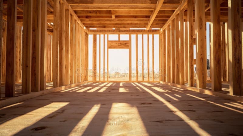 Interior View of Wooden Building Structure with Sunlight Stock ...