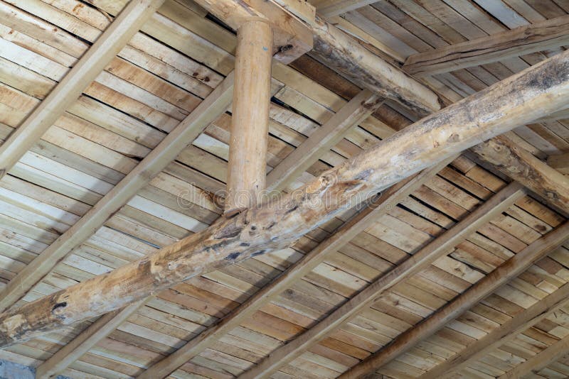 Interior View of a Wooden Roof Structure Stock Photo - Image of detail ...