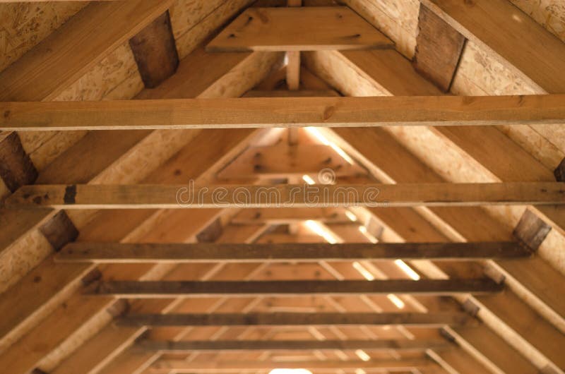 Interior View of a Wooden Roof Structure. Stock Image - Image of ...