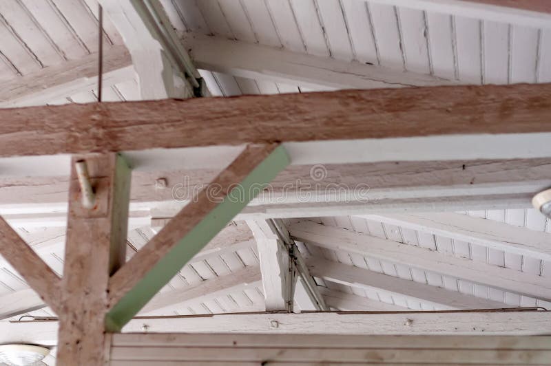 Interior View of a Wooden Roof Structure Stock Photo - Image of house ...