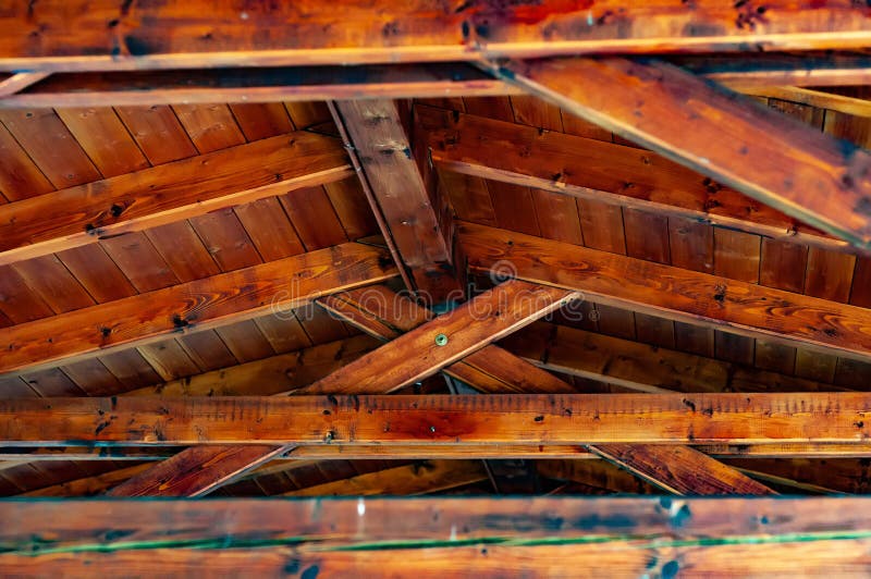 Interior View of a Wooden Roof Structure Stock Photo - Image of brown ...