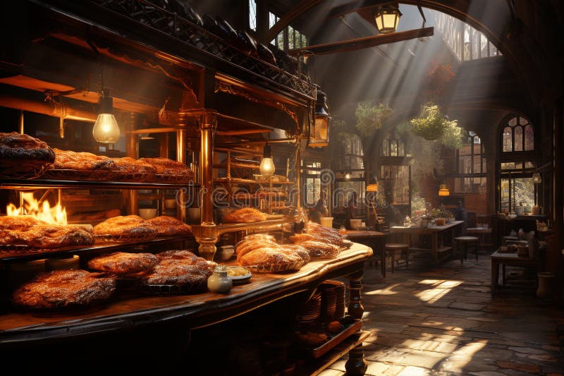 Interior of vintage bakery stock illustration. Illustration of ...