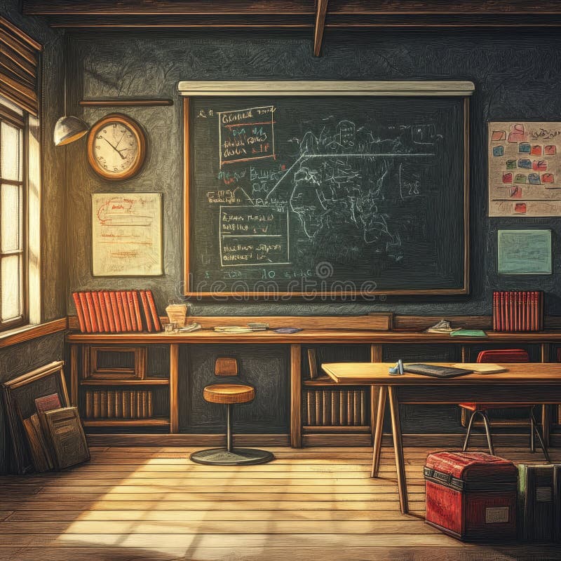 Interior of a Vintage School Classroom with Blackboard and Chalkboard ...