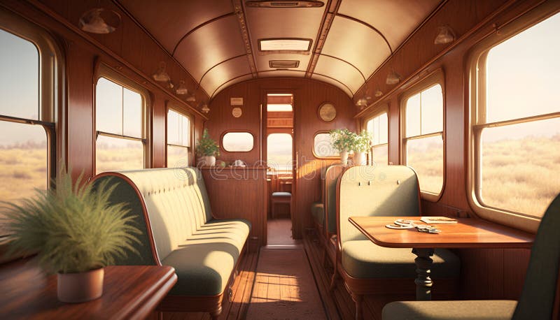 Interior of a Vintage Train Carriage. 3D Rendering Stock Illustration ...
