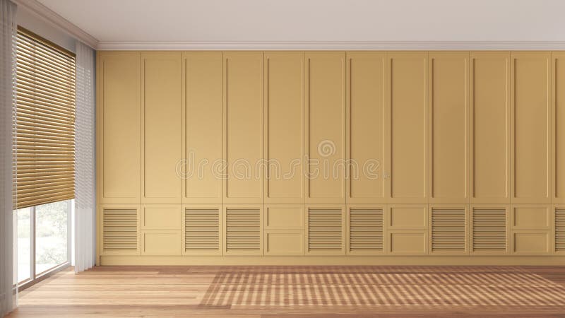 Interior Walk-in Closet, Simple Classic Style in Yellow Tones. Window ...