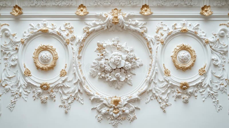 An Interior Wall with Decorative Panels Made of Plaster and Decorated ...