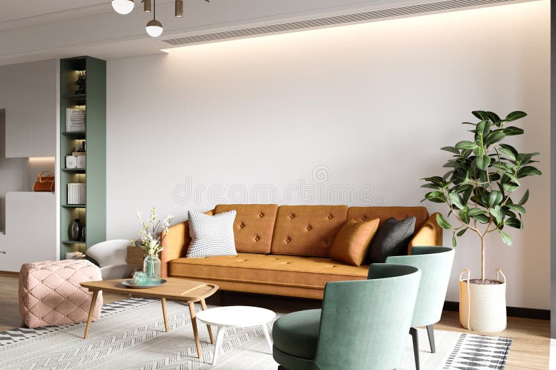 Interior Wall Mockup stock illustration. Illustration of rendering ...