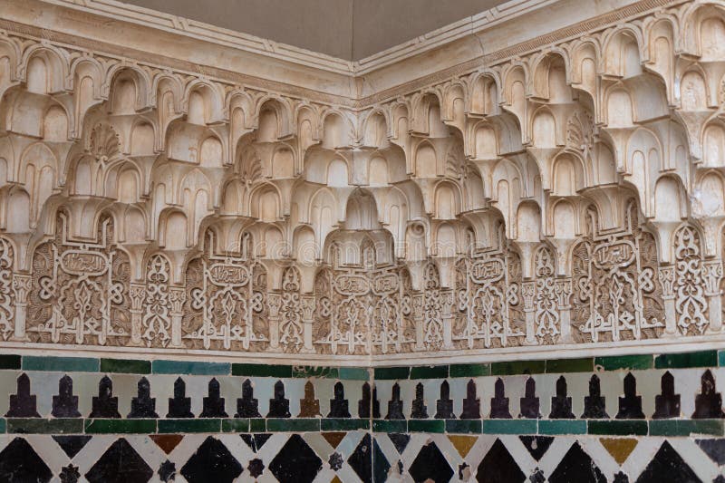 Interior walls of Alhambra stock image. Image of ornament - 274883681