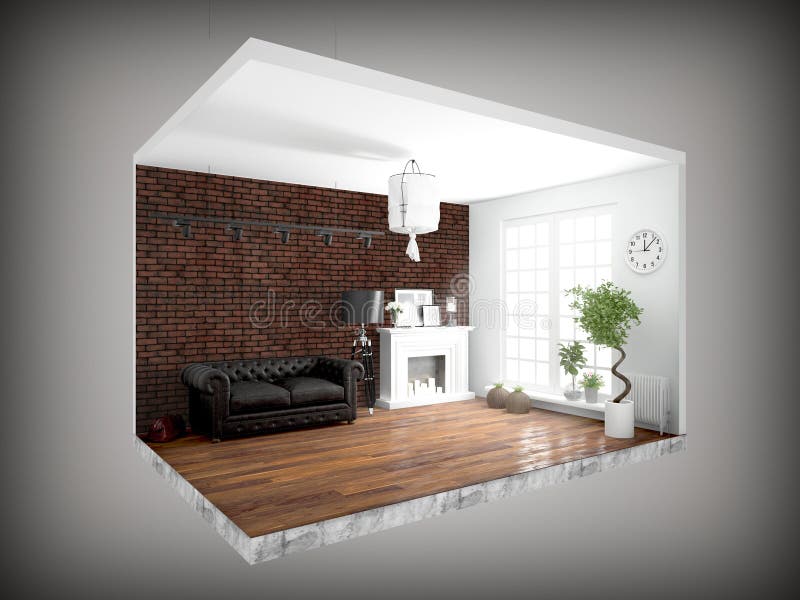 Interior without Walls. 3D Rendering Stock Illustration - Illustration ...