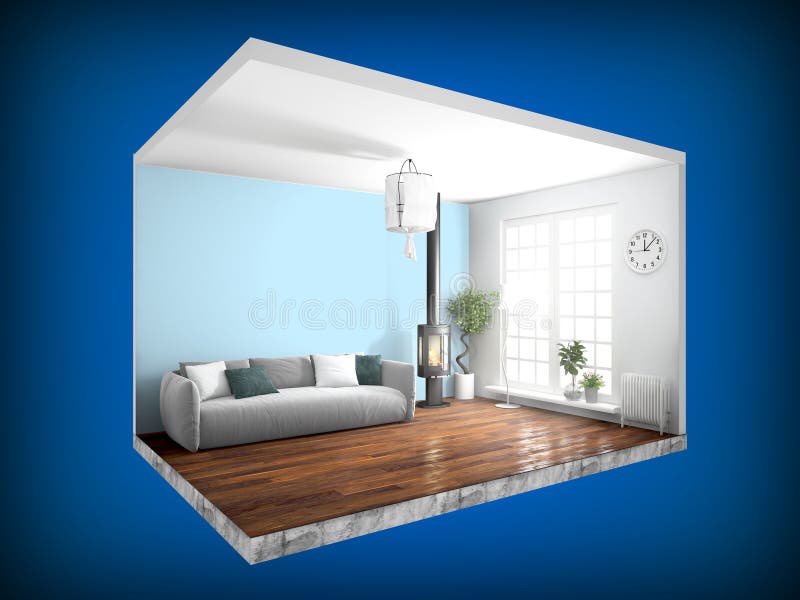 Interior without Walls. 3D Rendering Stock Illustration - Illustration ...