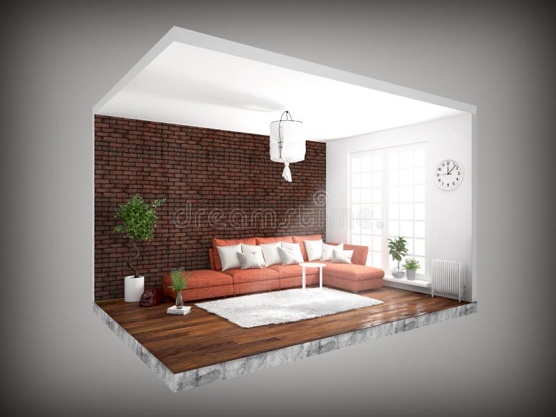 Interior without Walls. 3D Rendering Stock Illustration - Illustration ...