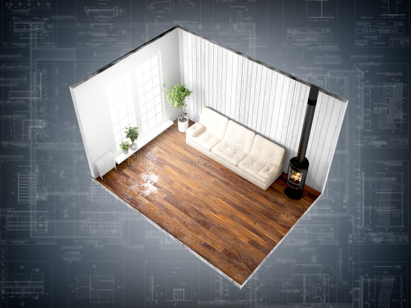 Interior without Walls. 3D Rendering Stock Illustration - Illustration ...